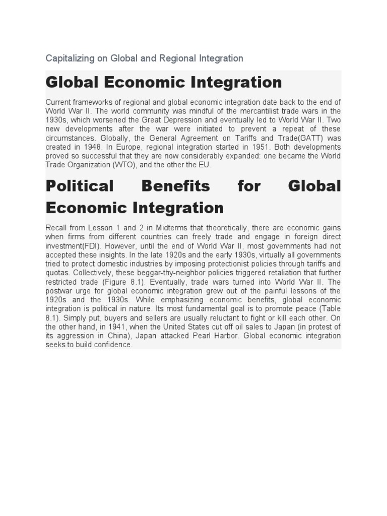Capitalizing On Global and Regional Integration | PDF | World Trade ...