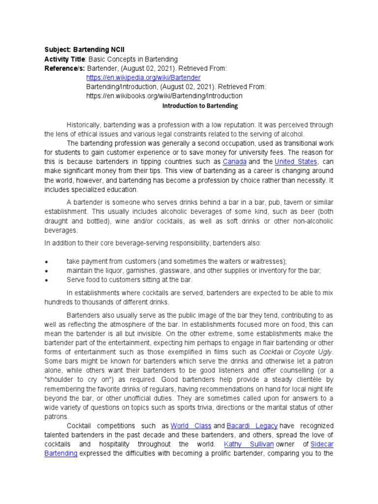 Basic Concepts in Bartending | PDF | Bartender | Alcohol