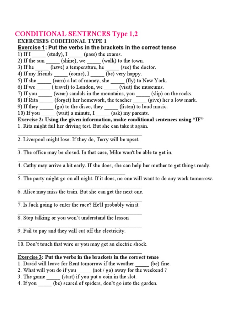 CONDITIONAL SENTENCES Type 1,2 | PDF