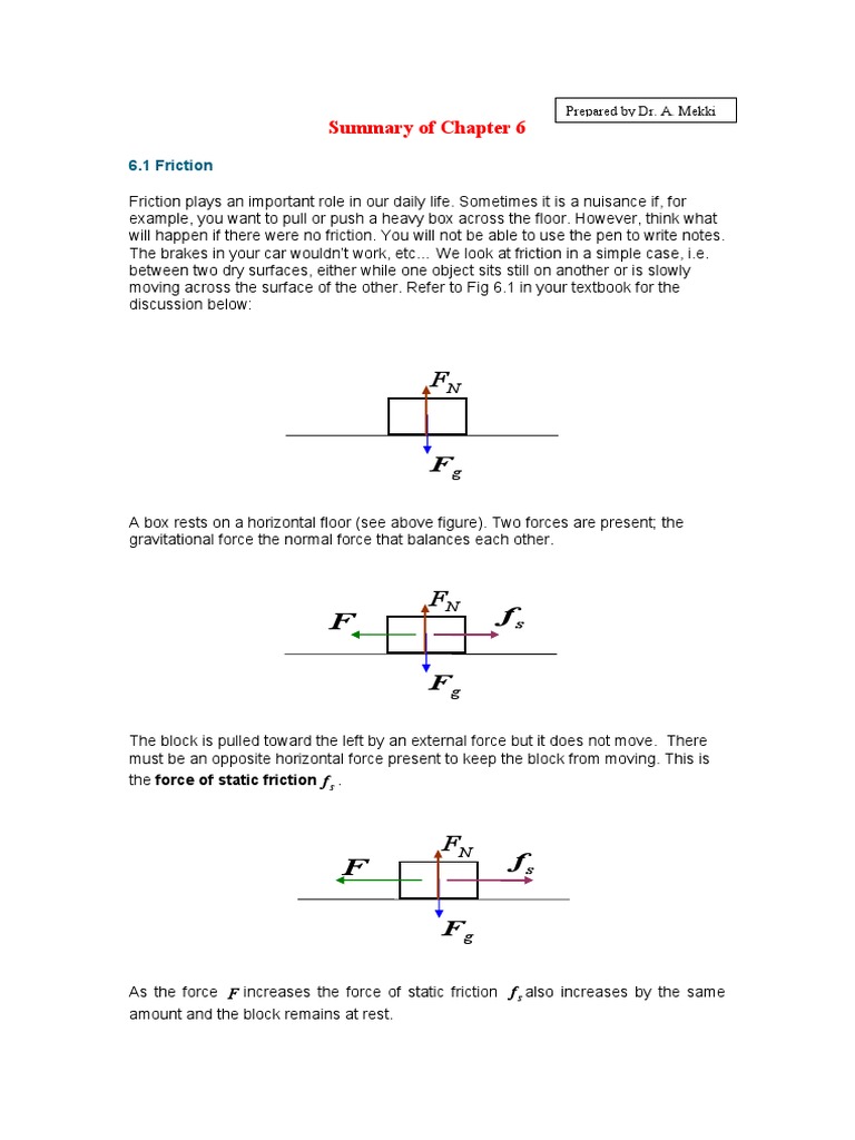 Summary of Chapter 6: 6.1 Friction | PDF | Friction | Force