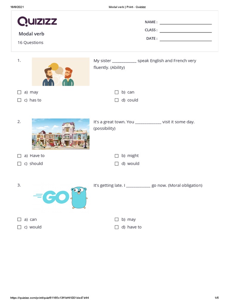 Modal Verb - 3rd Grade A-B - Formative Activity | PDF | Verb | Language ...