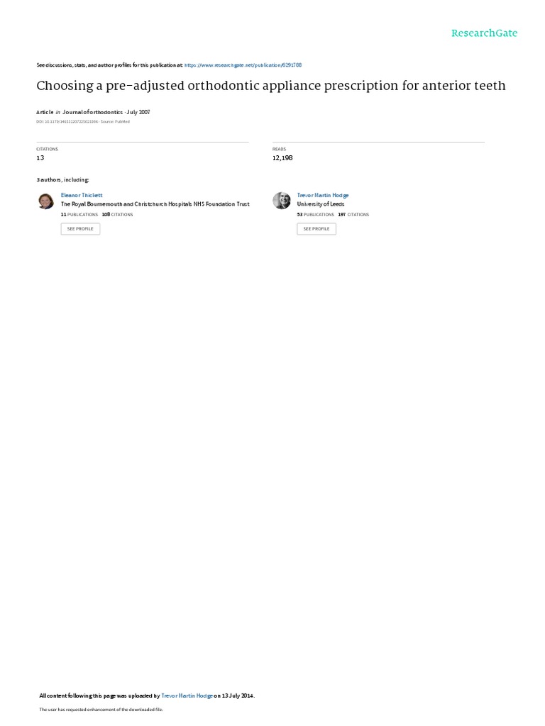 Choosing A Pre-Adjusted Orthodontic Appliance Prescription For Anterior ...