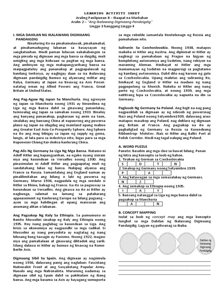 AP8 - Q4 LAS2 Ikalawang Digmaang Pandaigdig | PDF
