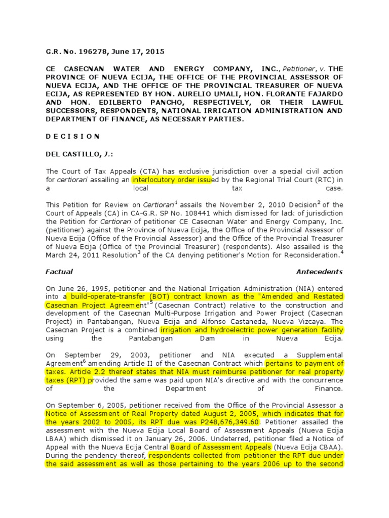 CE Casecnan Water and Energy | PDF | Certiorari | Jurisdiction