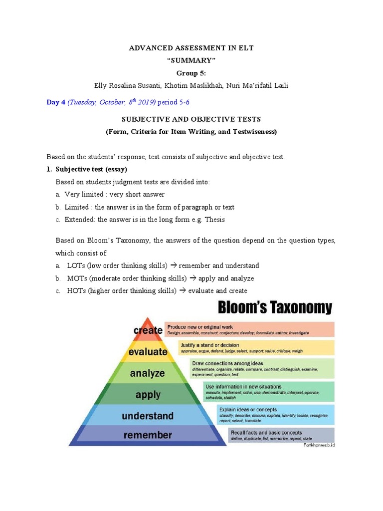 Subjective vs Objective Tests in ELT | PDF | Multiple Choice ...