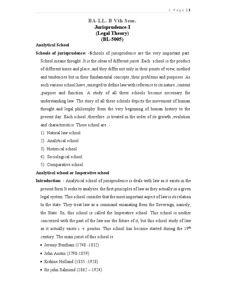 BA-LL. B VTH Sem.: Jurisprudence-I (Legal Theory) (BL-5005) | PDF ...