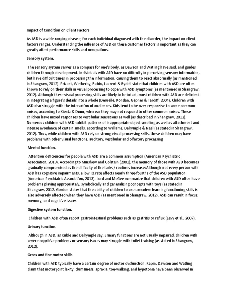 Impact of Condition On Client Factors | PDF | Autism Spectrum | Perception