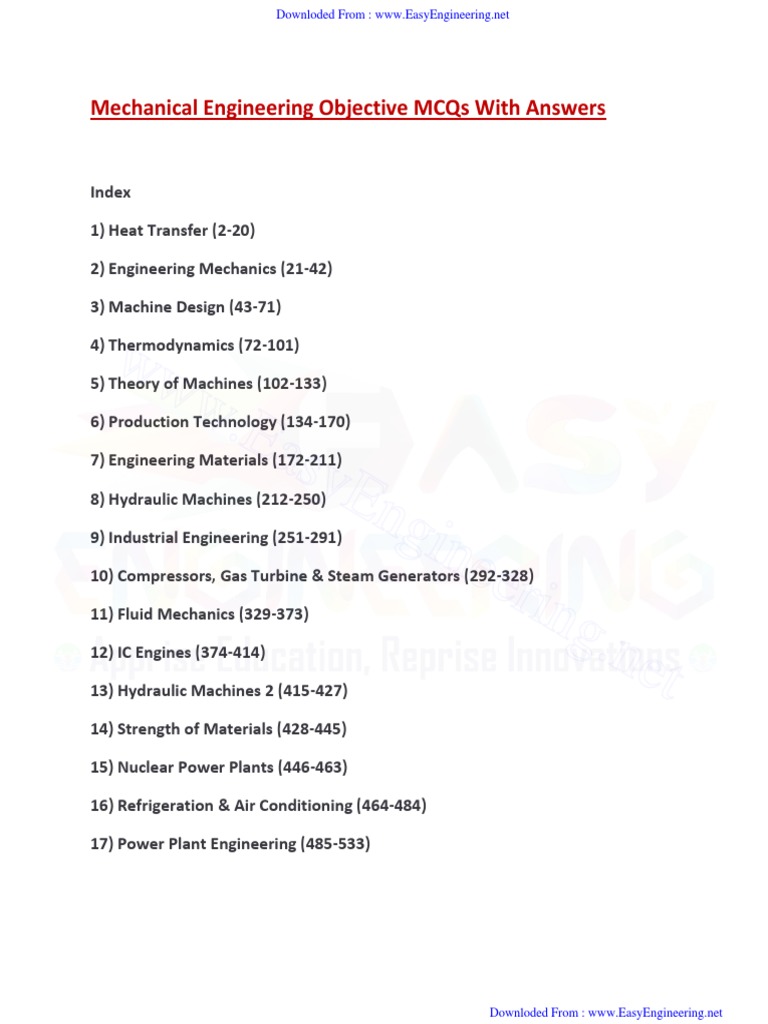 Mechanical Engineering Objective Mcqs With Answers | PDF | Heat Transfer | Heat
