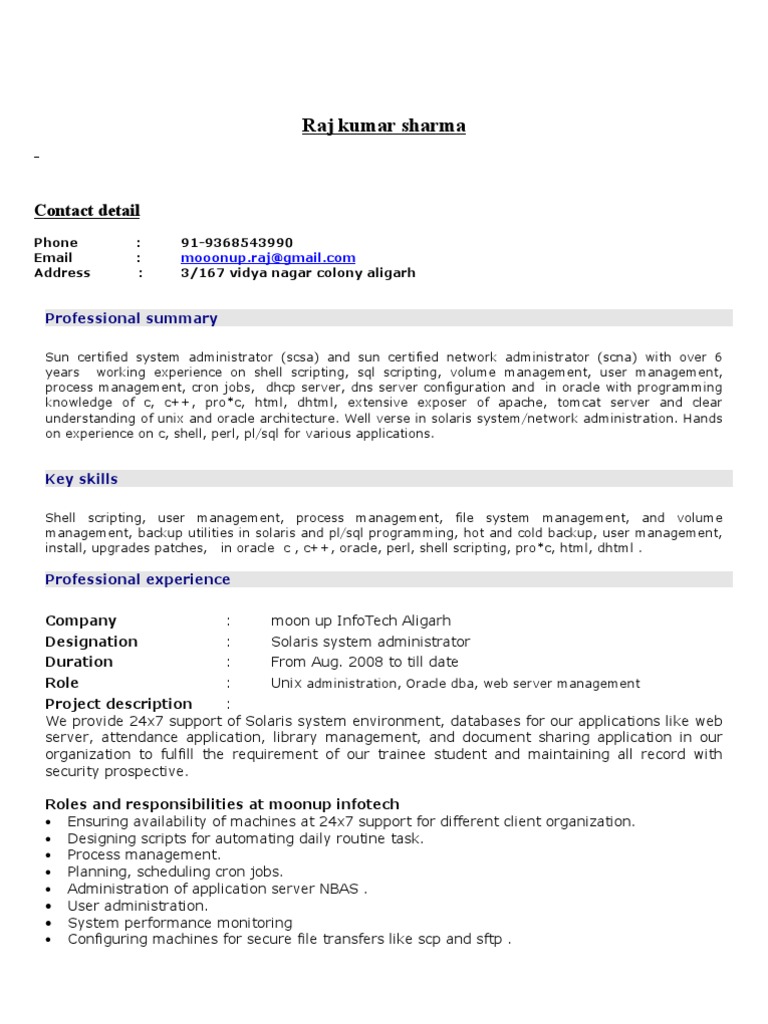 Resume Raj Kumar Sharma | Download Free PDF | Oracle Database ...