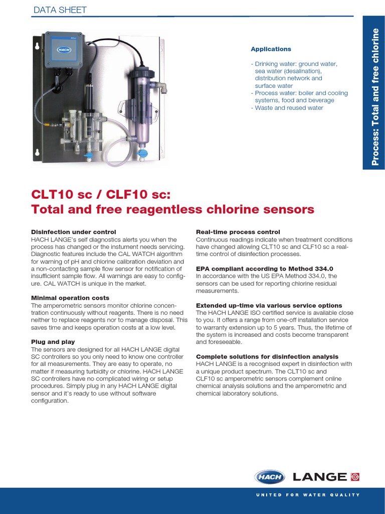 CLT10 SC / CLF10 SC: Total and Free Reagentless Chlorine Sensors ...