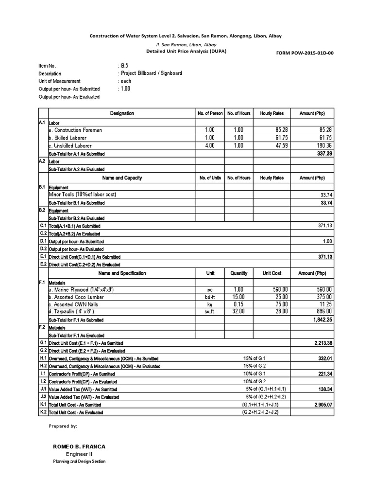 DUPA for Level 2 Water System Project | PDF | Value Added Tax | Value Added
