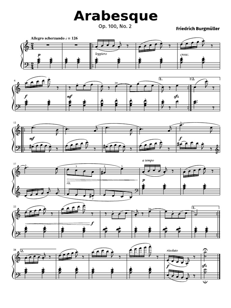 Burgmüller Arabesque - Op 100, No 2 | PDF
