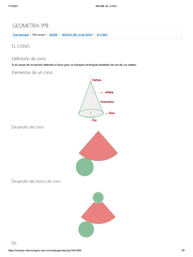 Geometría básica del cono: definición, elementos, área y volumen | PDF ...
