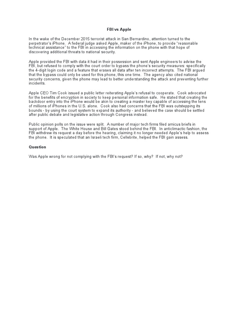 FBI Vs Apple Case Study | PDF