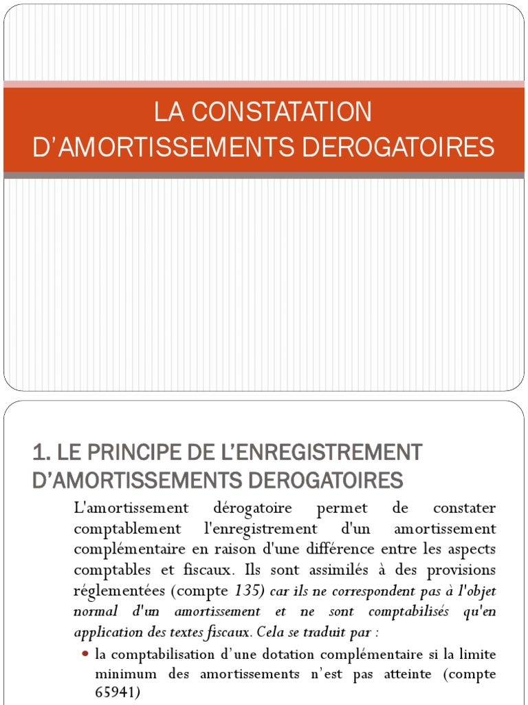 Compta Appro La Constatation D Amortissements Derogatoires Descargar