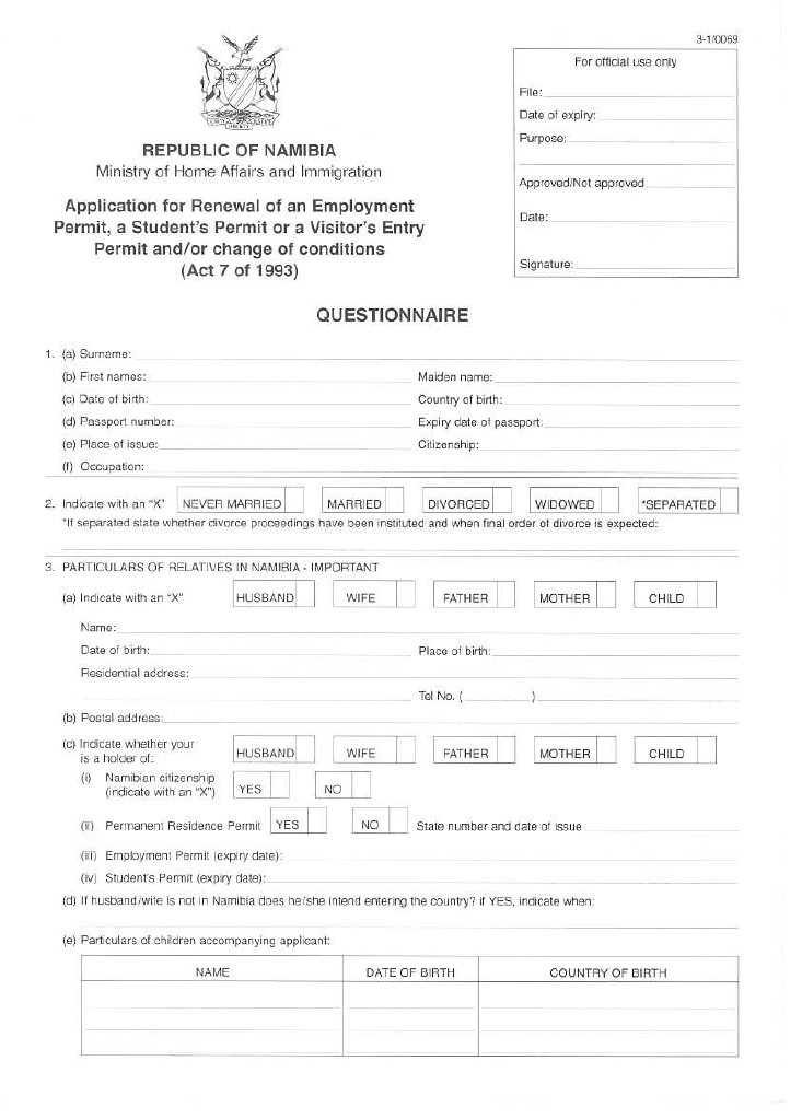 Application For Renewal of An Employment Permit - Namibian Home Affairs ...