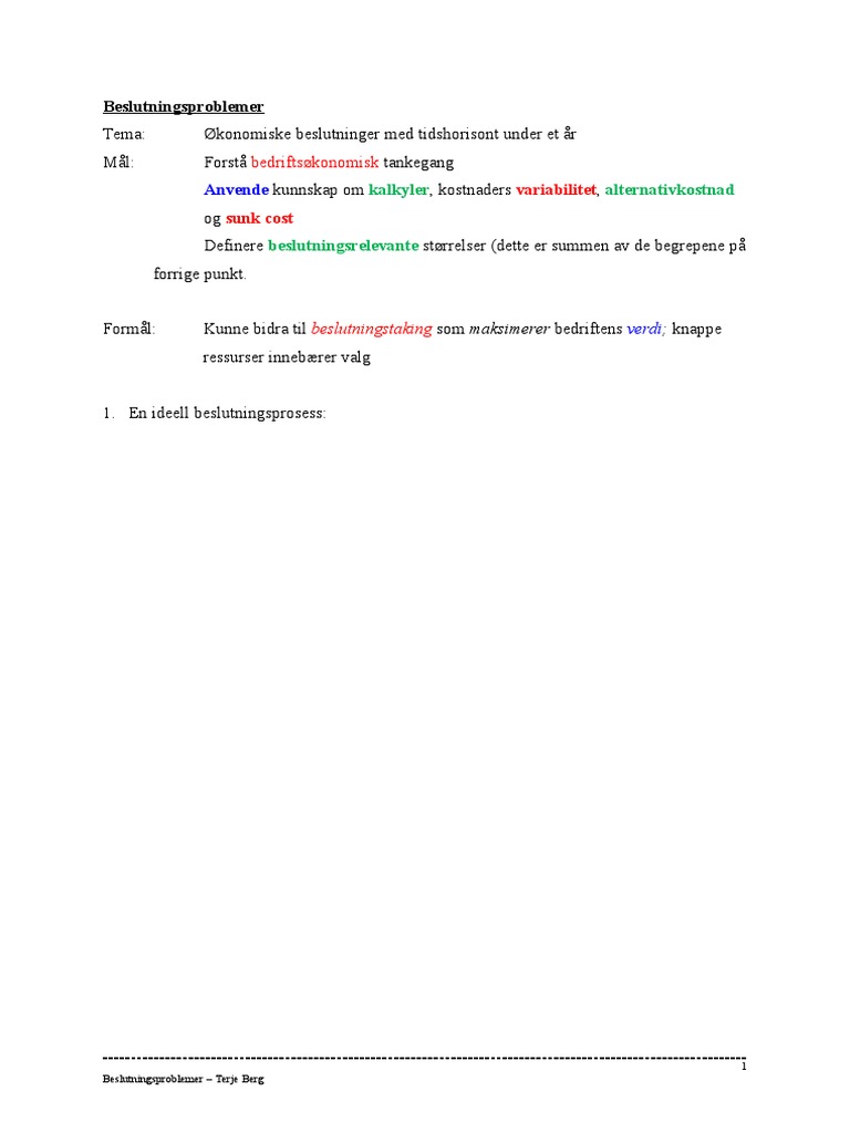 Kortsiktige Beslutningsproblemer | PDF