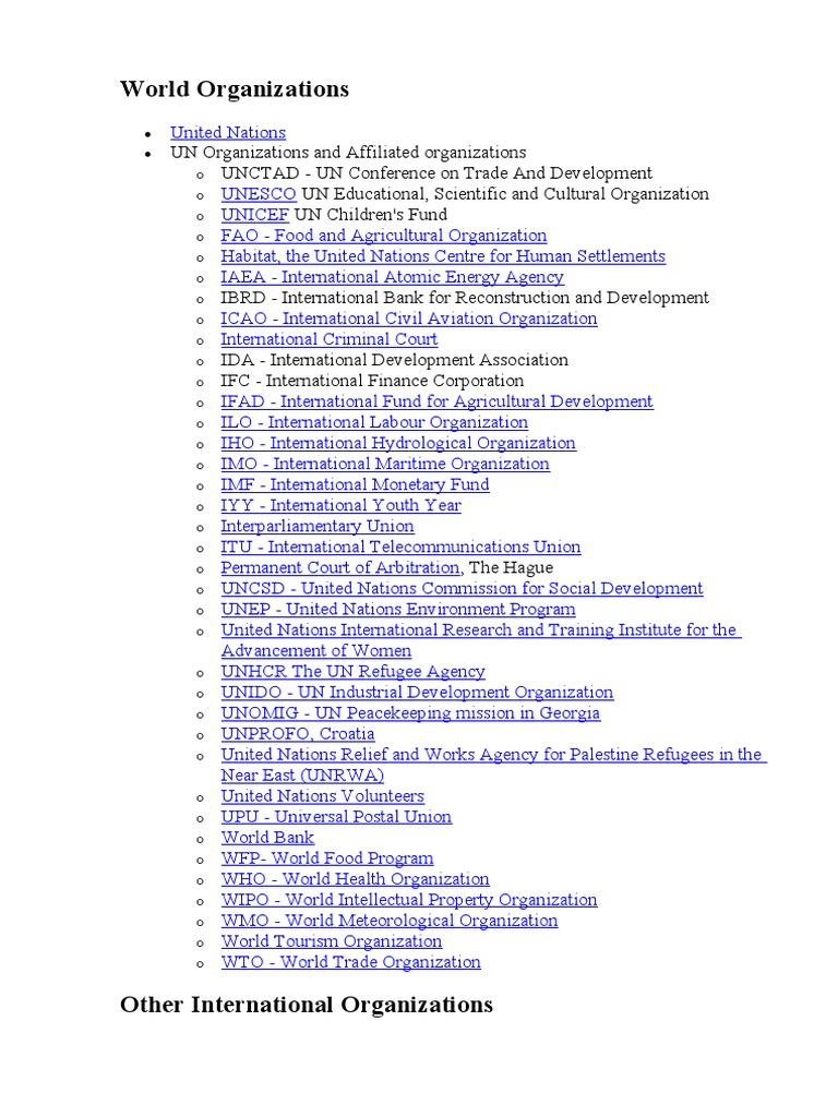 World Organizations | PDF | World Politics | United Nations