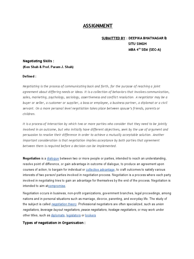 Assignment Negotiation | PDF | Negotiation | Affect (Psychology)