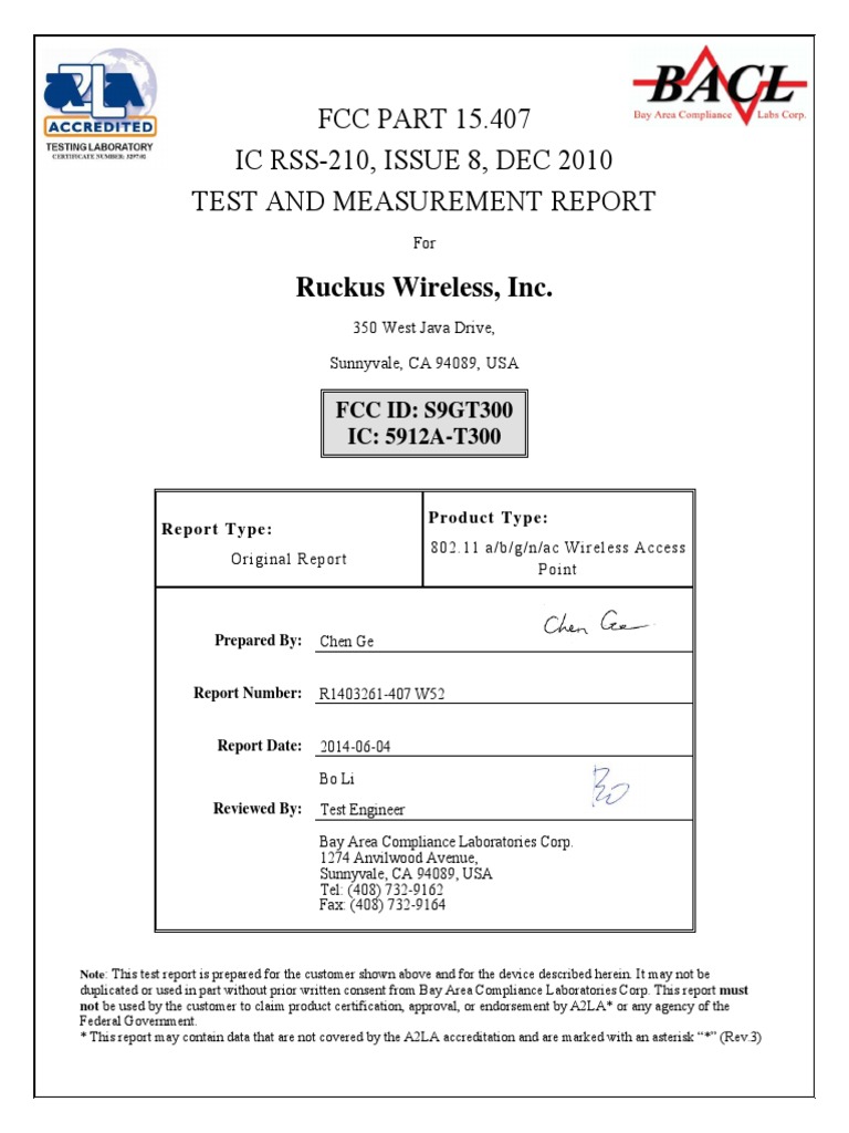 FCC PART 15.407 IC RSS-210, ISSUE 8, DEC 2010 Test and Measurement ...