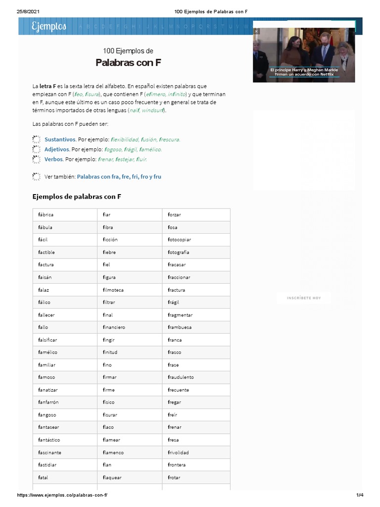 100 Ejemplos de Palabras Con F | PDF | Adjetivo | Tipología Lingüística
