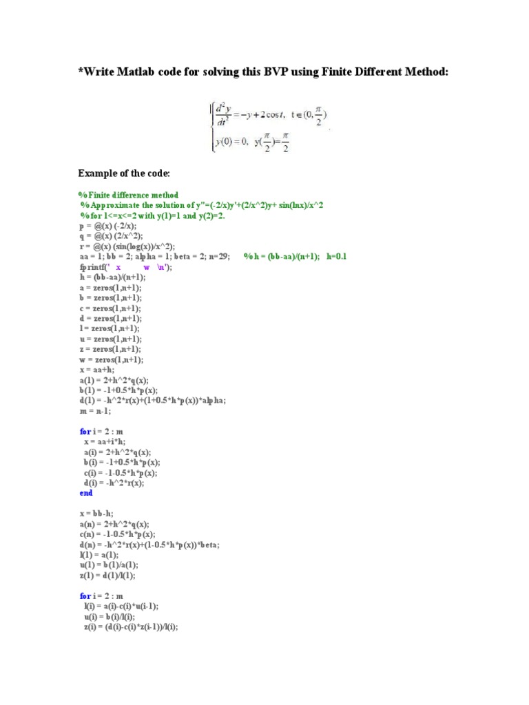 Write Matlab Code For Solving This Bvp Using Finite Different Method 8021