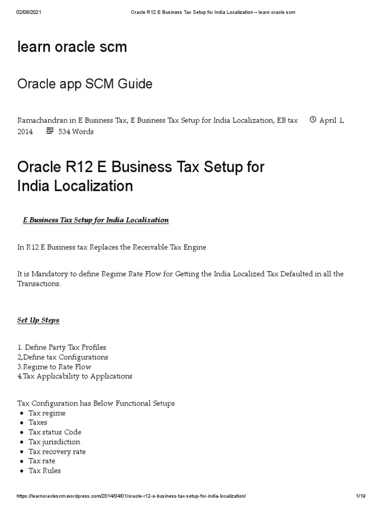 Oracle Tax Setup For India | PDF | Taxes | Corporate Tax