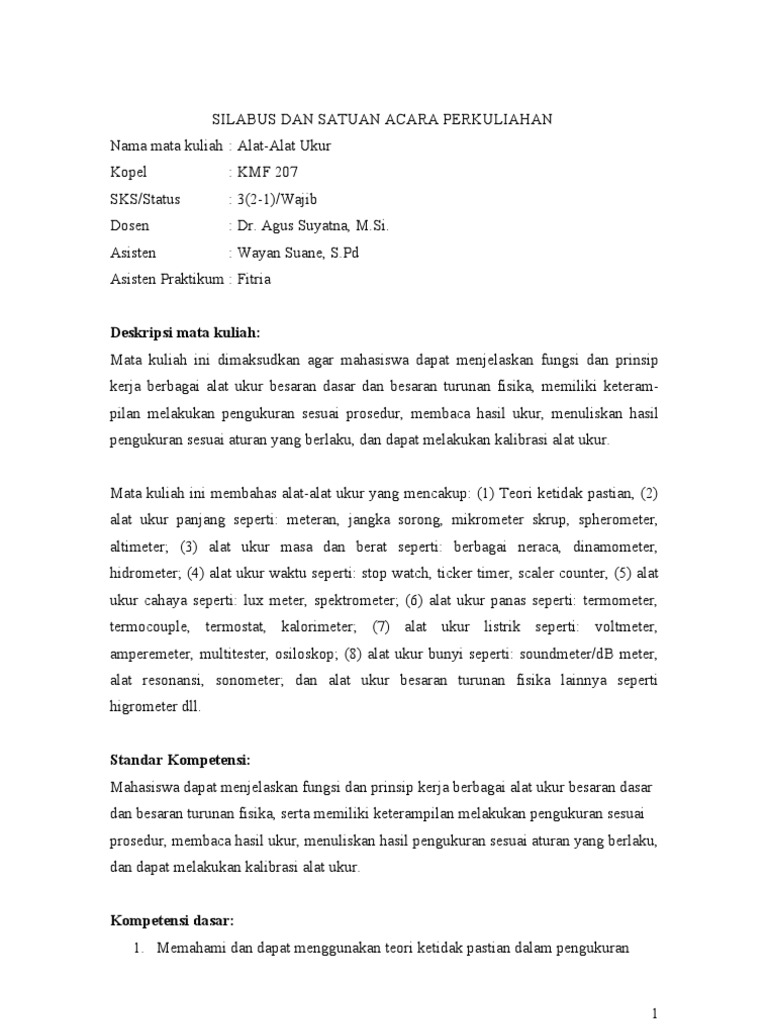 Silabus Alat Ukur | PDF | Teknologi & Rekayasa