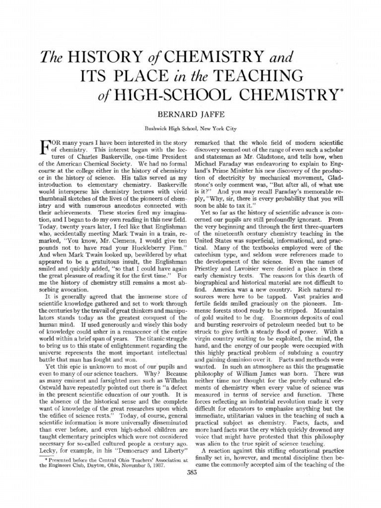 The History of Chemistry and Its Place in The Teaching of High-School ...