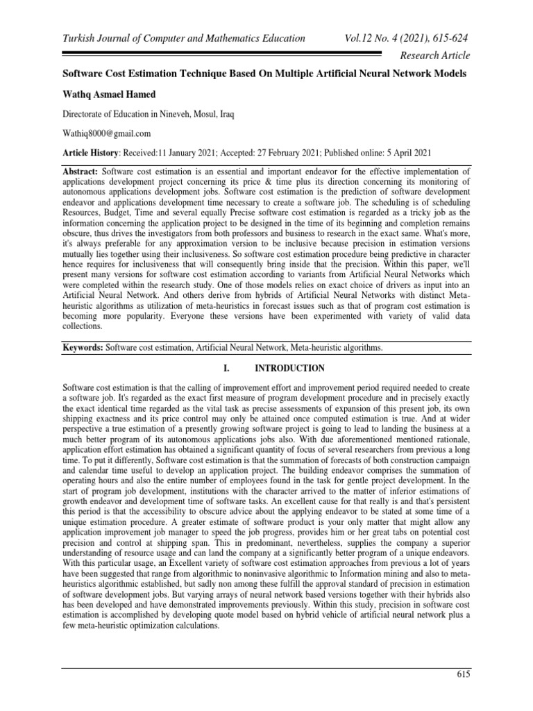 Software Cost Estimation Technique Based On Multiple Artificial Neural Network Models Pdf