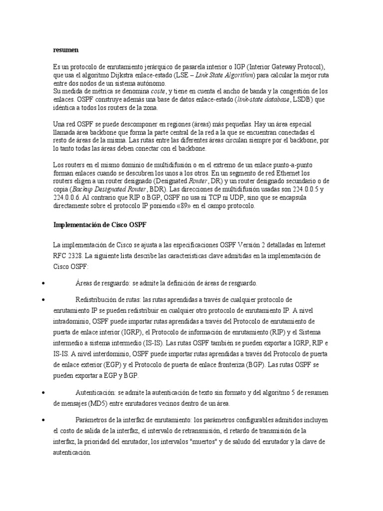 Resumen y Configuracion Ospf | PDF | Enrutador (Computación) | Informática