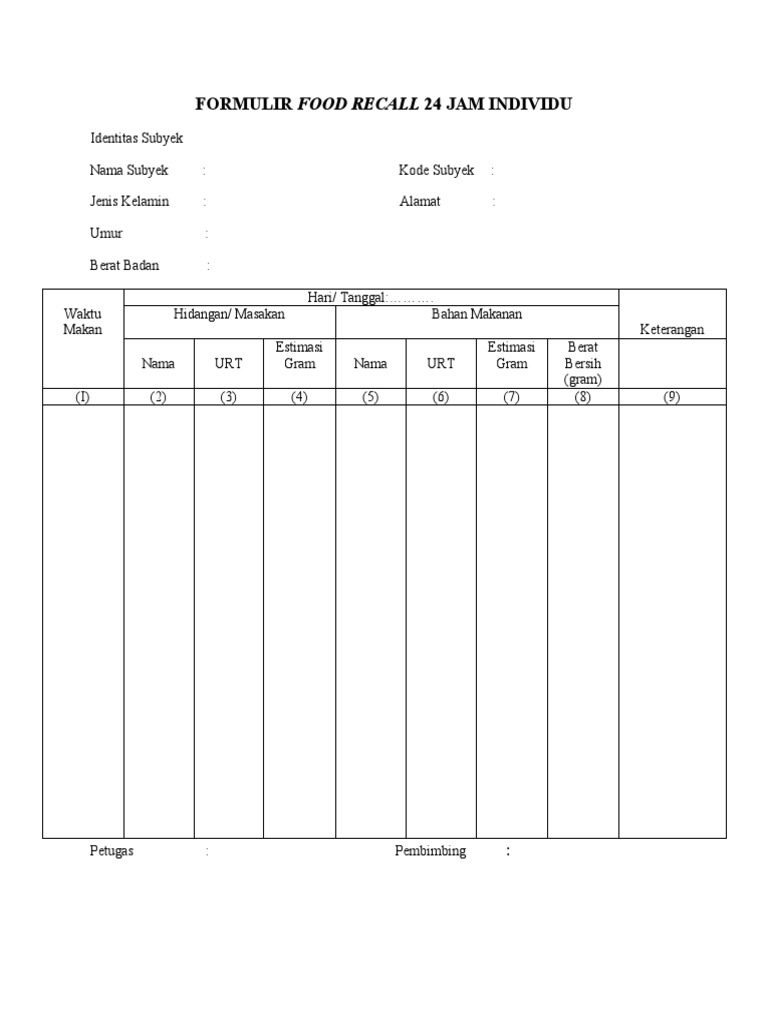 Form Recall 24H | PDF | Kesehatan Holistik