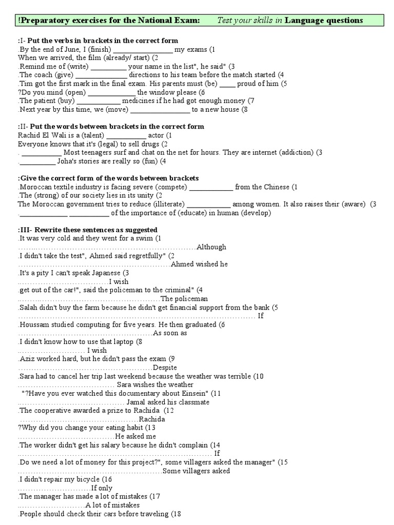 National Exam Preparatory Exercises | PDF | Career & Growth | Language ...