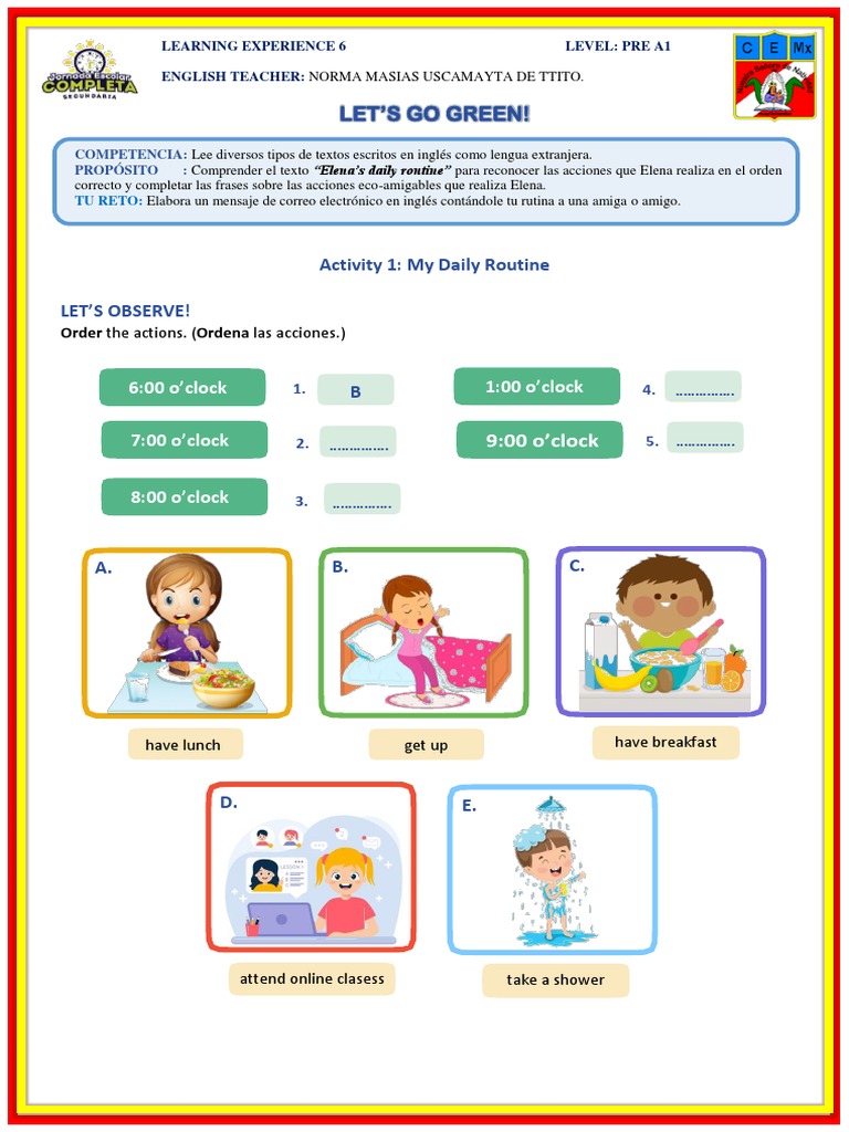EXP.6 - PRE A1 - 1° y 2° ACTIVITY 1 - WEEK 19 | PDF | Eating Behaviors ...