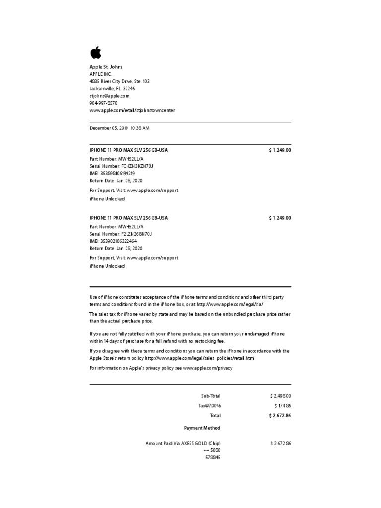 iPhone 11 Pro Max Purchase Receipt | PDF | I Phone | Apple Inc.