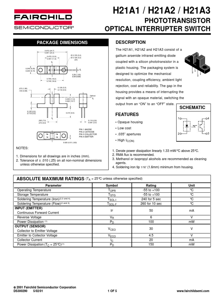 H21A1 / H21A2 / H21A3: Phototransistor Optical Interrupter Switch | PDF