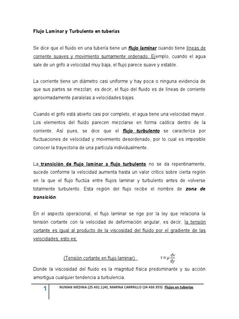 Flujo Laminar y Turbulento en Tuberías | PDF | Turbulencia | Numero Reynolds