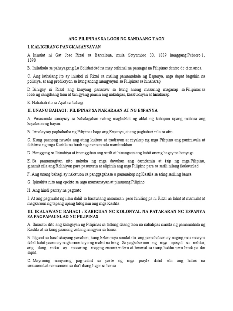 ANG PILIPINAS SA LOOB NG SANDAANG TAON Key Points | PDF