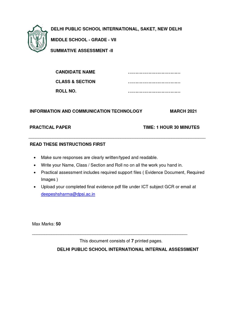 Grade VII-ICT SA2 Final Paper Ict Practical Exam | PDF | World Wide Web | Internet & Web