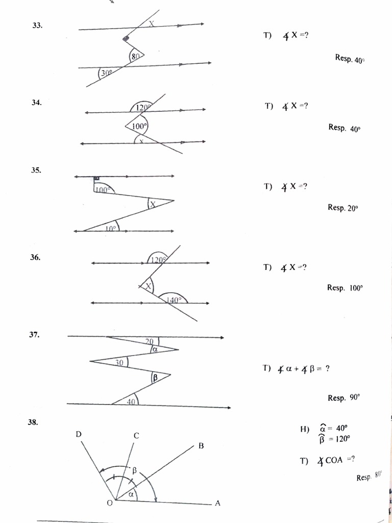 Ejercicios de ángulos resueltos para primaria | PDF