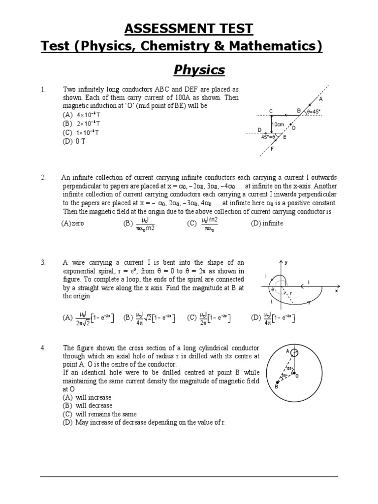 Assessment Test Test (Physics, Chemistry & Mathematics) Physics | PDF ...