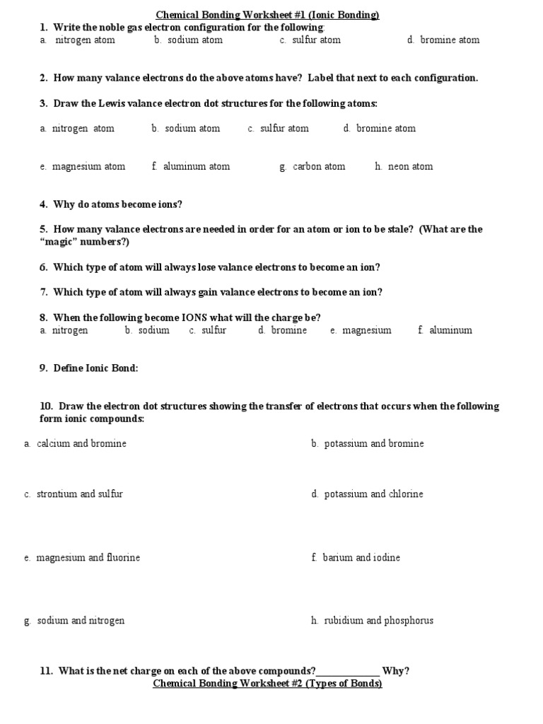 Chemical Bonding WS Packet Margie Core 2013 | PDF | Chemical Bond ...