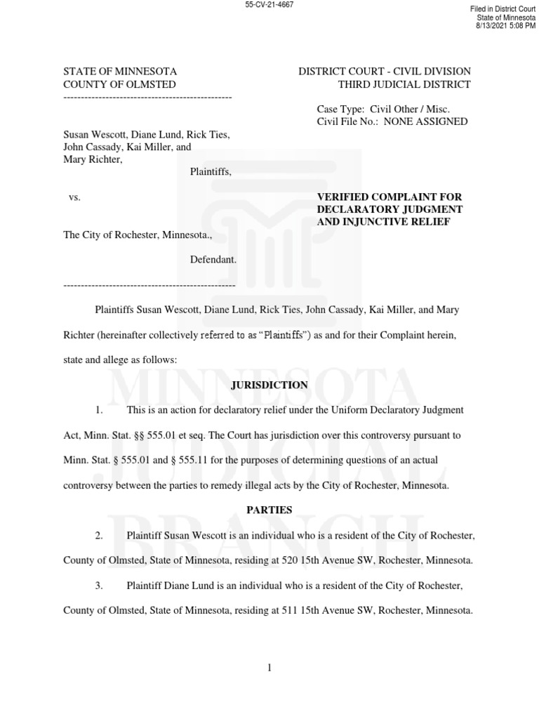 Verified Complaint For Declaratory Judgment and Injunctive Relief | PDF | Injunction | Zoning