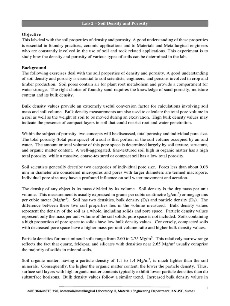 Lab 2 Soil Density and Porosity | PDF | Porosity | Soil