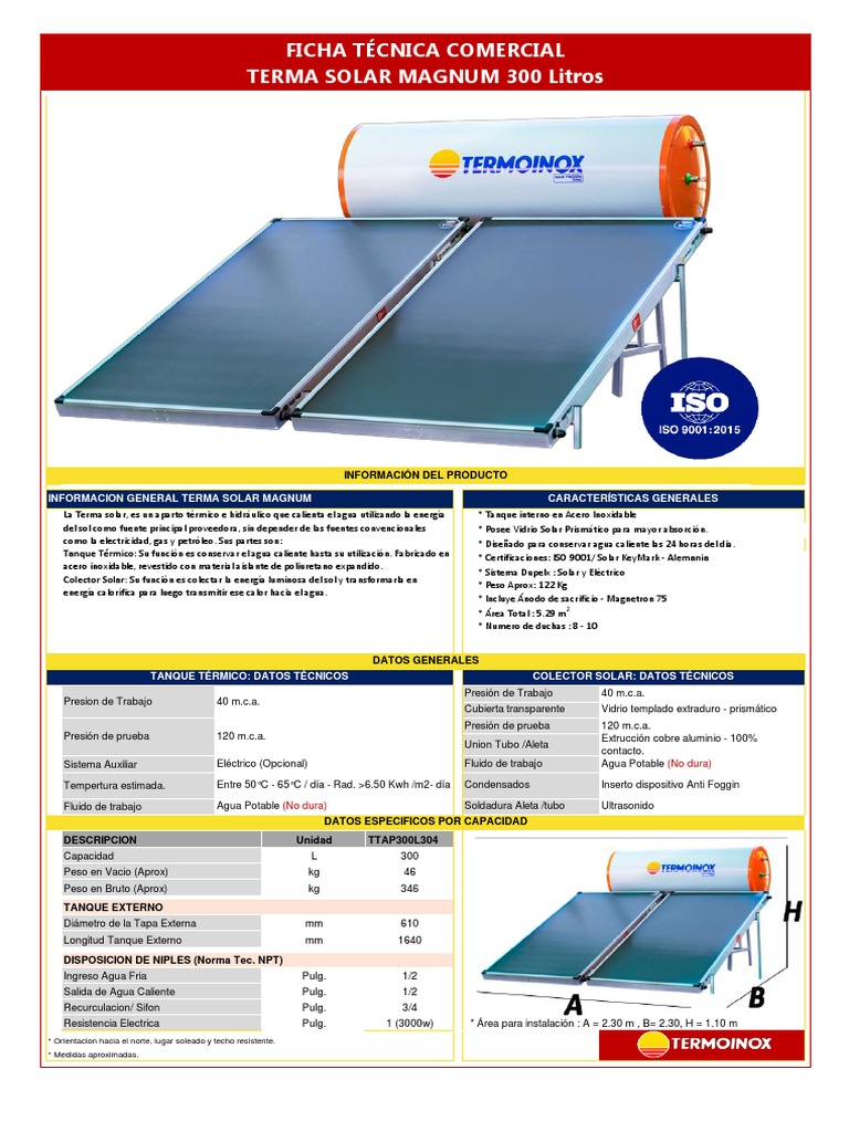 Terma Solar Termoinox 300 LT | PDF | Aislamiento térmico | Agua