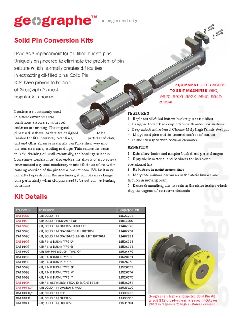 Solid Pin Conversion Kits: Equipment: Cat Loaders To Suit Machines: 990 ...