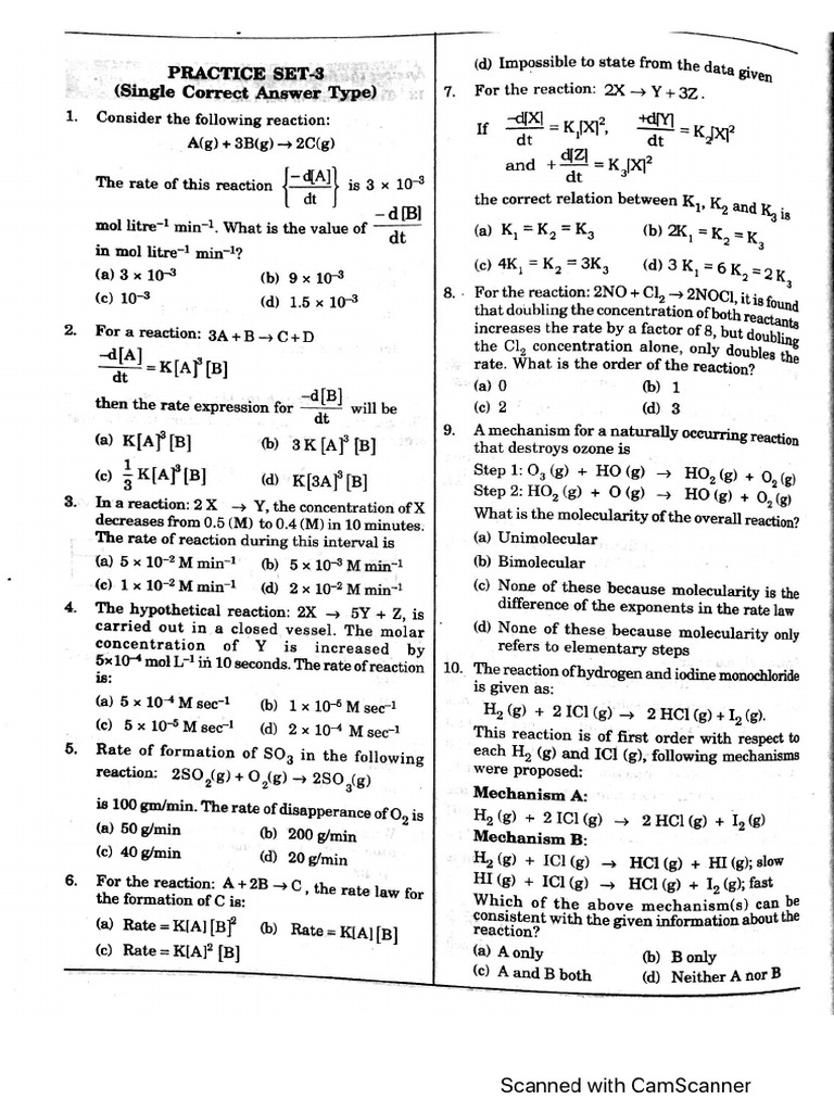 Chemical Kinetics Practice Questions | PDF