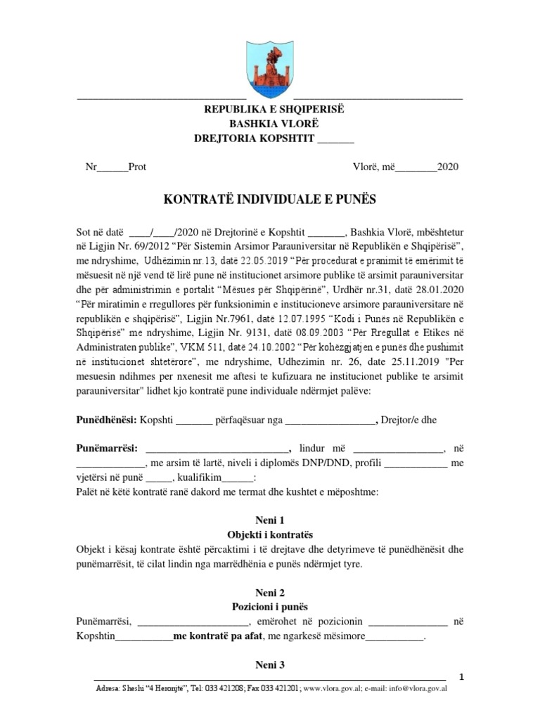 KONTRATE PUNE - BASHKIA VLORE Edukatore | PDF
