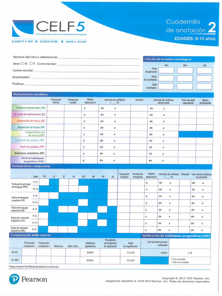 Cuadernillo de Anotación 2 - CELF V | PDF