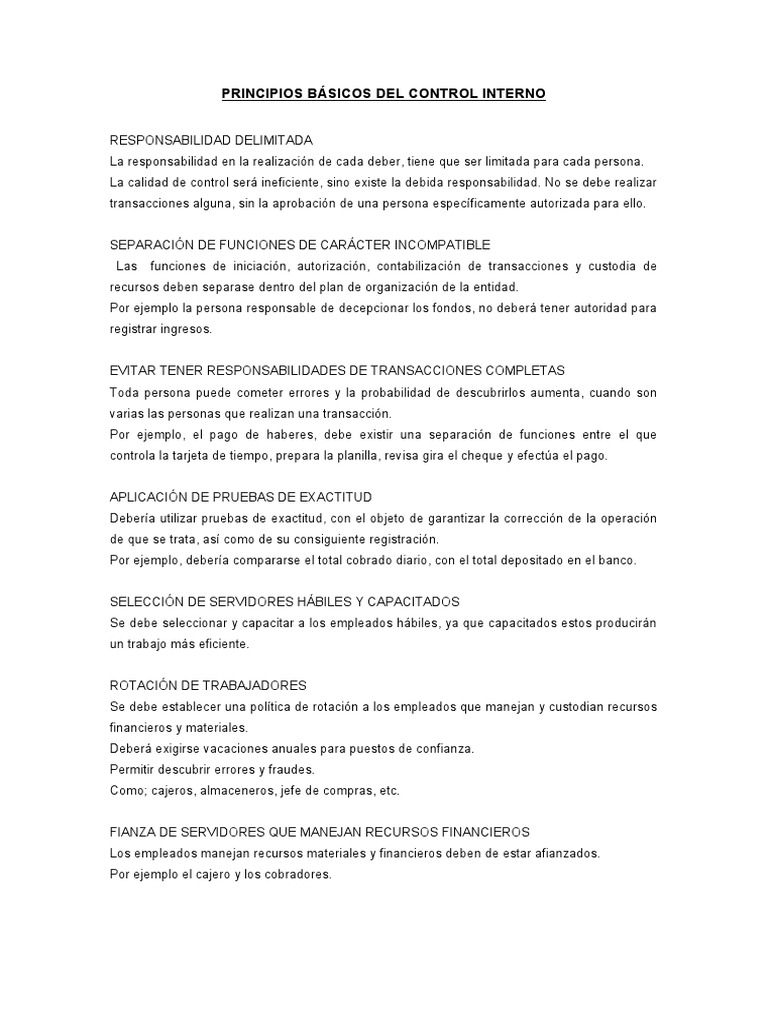 Principios Básicos Del Control Interno | PDF | Bancos | Dinero
